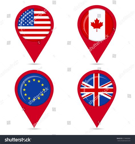 Map Pin Icons National Flags Anglo Stock Vector Royalty Free