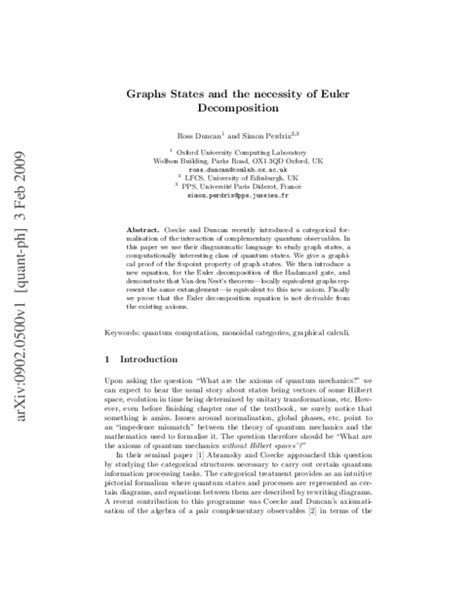 Pdf Graph States And The Necessity Of Euler Decomposition