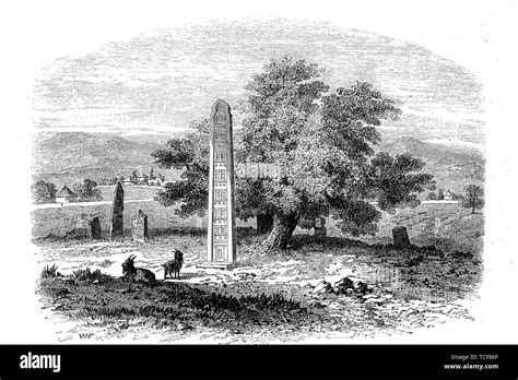 The Obelisk of Axum, Aksum, in Abyssinia, 1870, historical woodcut ...