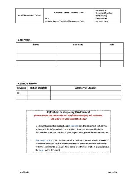 Computer System Validation Management Policy Sample Pdf