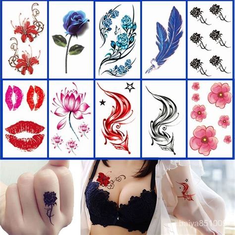 熱銷 防水紋身貼 中國風玫瑰紋身防水女持久仿真手指性感胸前小圖案狐狸彼岸花貼紙 蝦皮購物