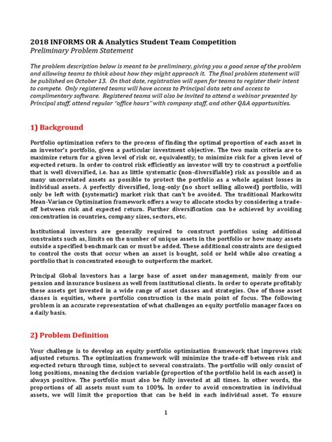 Preliminary Problem Statement 2017 Pdf Diversification Finance