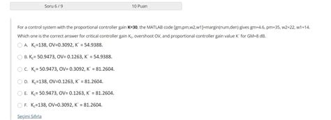 Solved For A Control System With The Proportional Controller Chegg