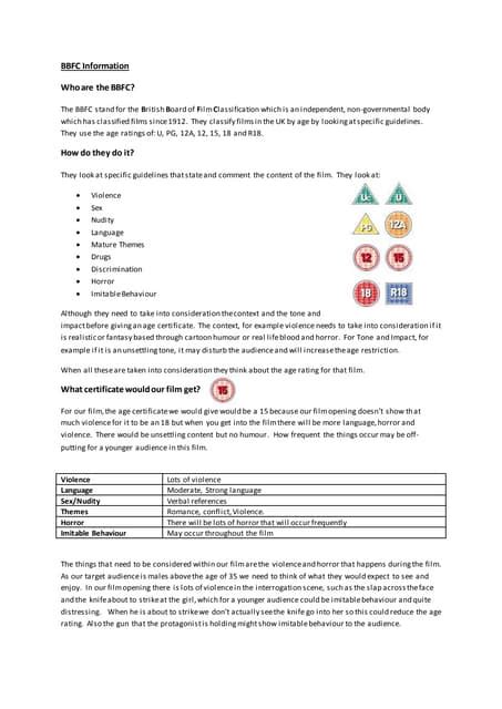 Bbfc Classification Docx