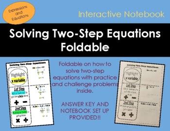Solving Two Step Equations Foldable Interactive Notebook TPT