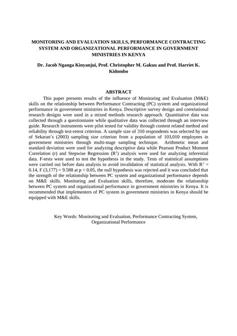 Pdf Monitoring And Evaluation Skills Performance Contracting System And Organizational