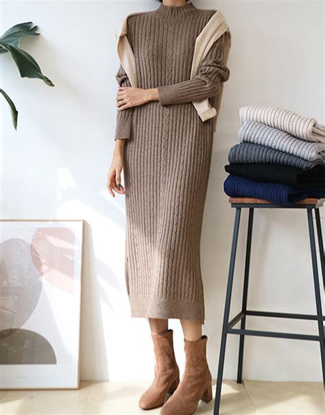 미소706 무배 포근 캐시미어 골지 니트 롱 원피스 6color 보들 따뜻소재 위시버킷