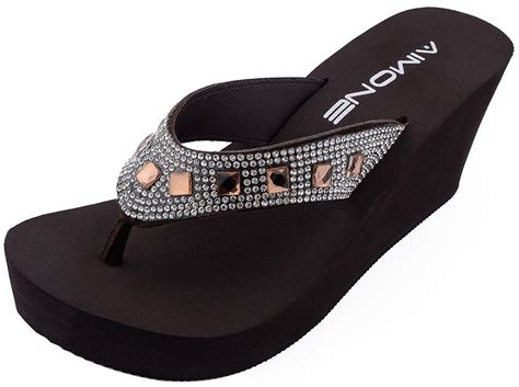 Aimone Larissa Sparkle Flip Flops For Women Navy Blue Wedge Sandals