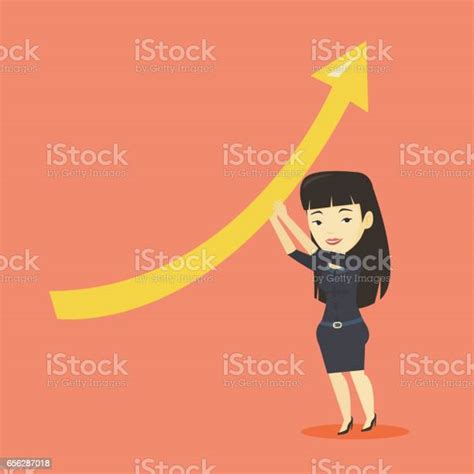 Ilustración De Mujer De Negocios Sosteniendo Flecha Subiendo Y Más