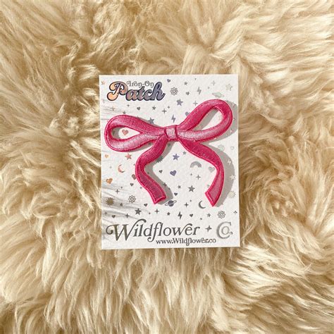Small Wispy Bow Patch Pink Wispy Ribbon Iron On Patch Coquette Royalcore Girlycore Aesthetic
