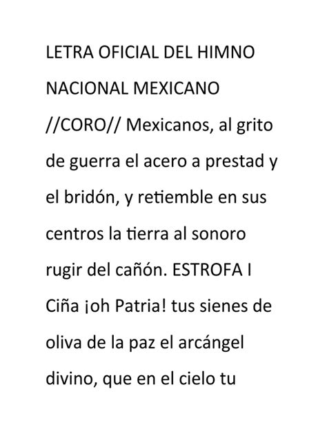 Letra Oficial Del Himno Nacional Mexicano Pdf