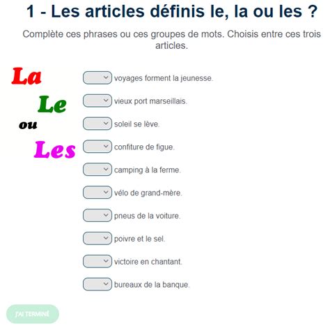 Les Articles Définis Le La Ou Les Jeux éducatifs En Ligne