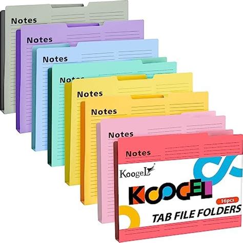 Amazon Koogel 16PCS Notes Tabbed File Folders Lined File Folders