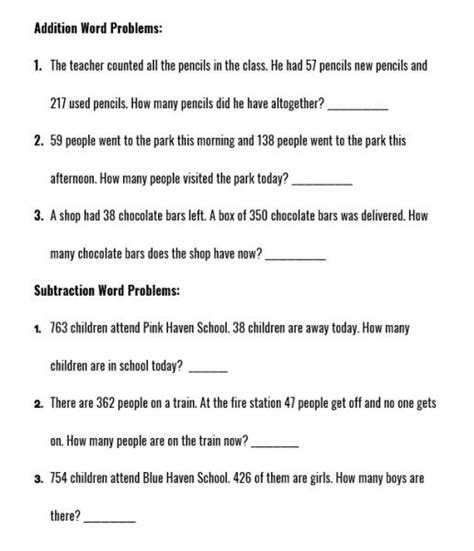 Addition And Subtraction Word Problems Activity Lesson Plans