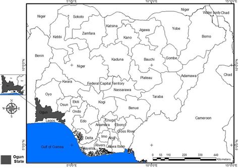 Map Of Nigeria Showing The Boundary Of Ogun State Other States And