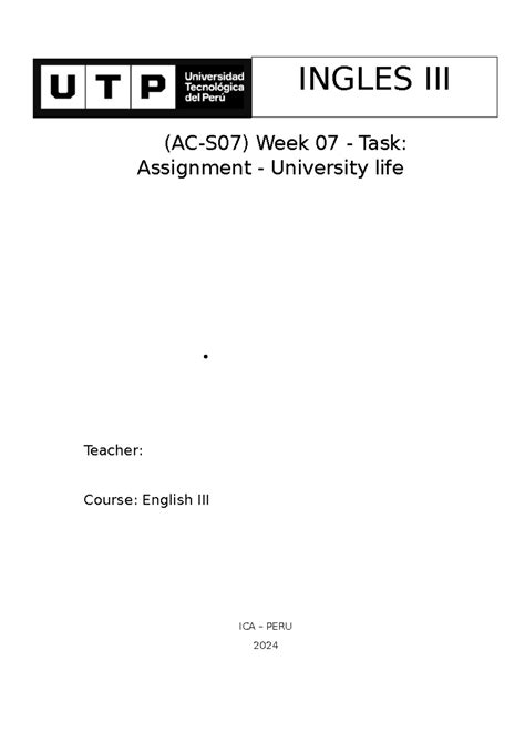 Semana 7 Ingles 3 Ingles Iii Ingles Iii 🔴 Ac S07 Week 07 Task Assignment University