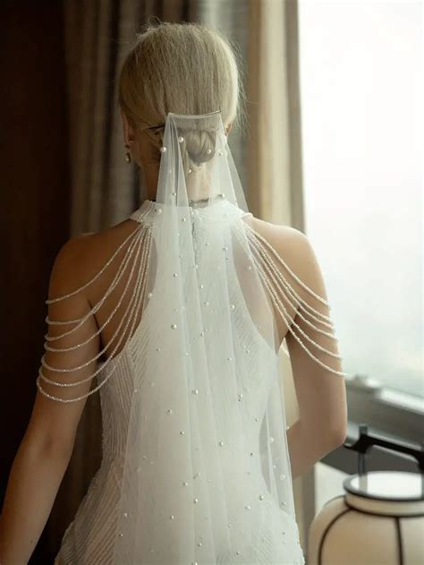 Bride Faux Pearl Veil White Wedding Bridal Tiara Veil With Temu