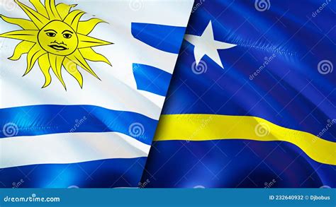 Vlaggen Van Uruguay En Curacao Met 3d Golvende Vlag Wallpaper Over