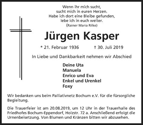 Traueranzeigen Von Jürgen Kasper Trauer In Nrw De