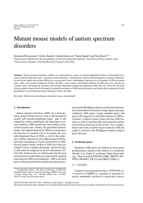 Pdf Mutant Mouse Models Of Autism Spectrum Disorders Researchgate