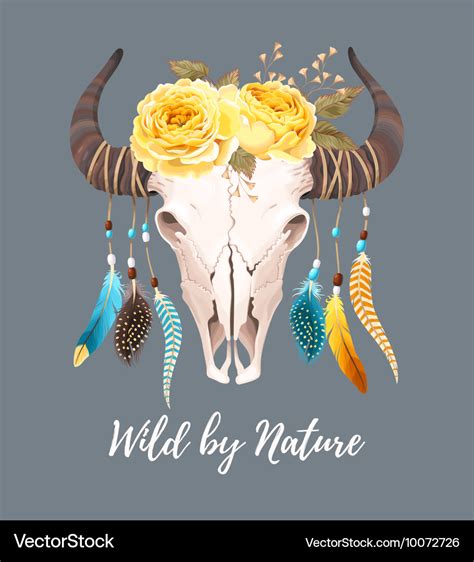 Buffalo Skull With Feathers Royalty Free Vector Image