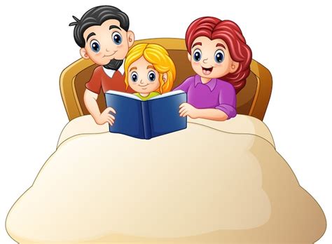 Familia Leyendo Un Libro A Su Hija En La Cama Vector Premium
