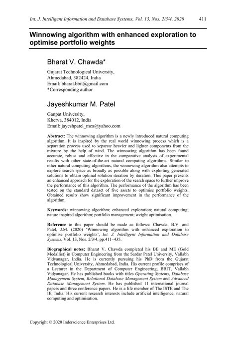 pdf winnowing algorithm with enhanced exploration to optimise