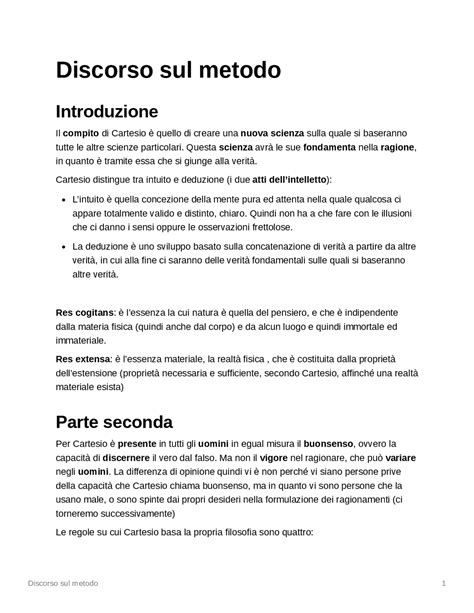 Discorso Sul Metodo Di Cartesio Docsity