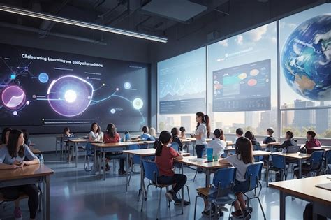 Premium AI Image Futuristic Classroom Learning Analytics Insights For Educators