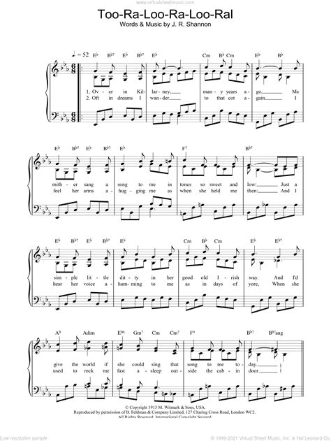Shannon Too Ra Loo Ra Loo Ral Sheet Music For Voice Piano Or Guitar