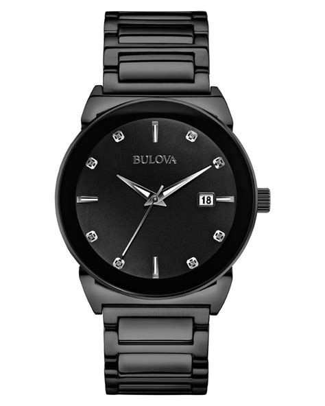 Bulova Men S Diamond Accent Black Tone Stainless Steel Bracelet Watch Mm D For Men Lyst
