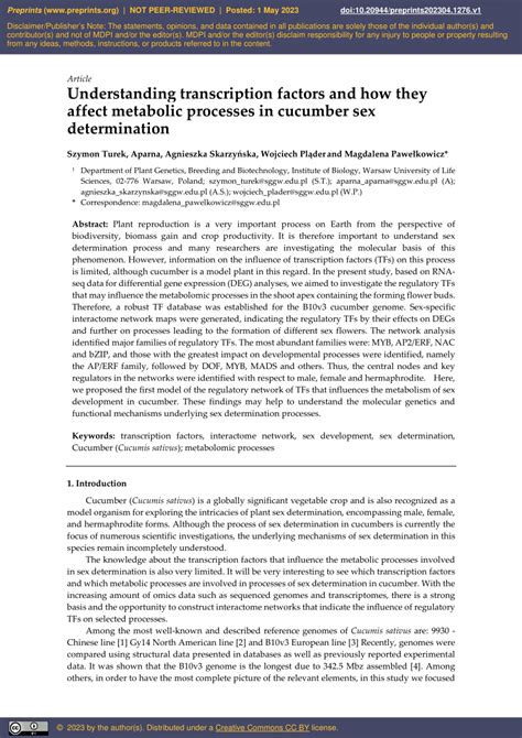 Pdf Understanding Transcription Factors And How They Affect Metabolic Processes In Cucumber