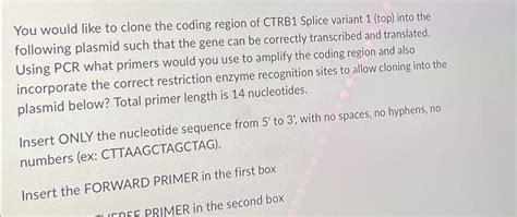 Solved You Would Like To Clone The Coding Region Of CTRB1 Chegg