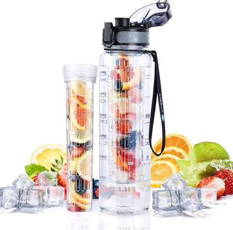 Gourde avec filtre à fruits et marquage du temps litre étanche et sans BPA pour bol