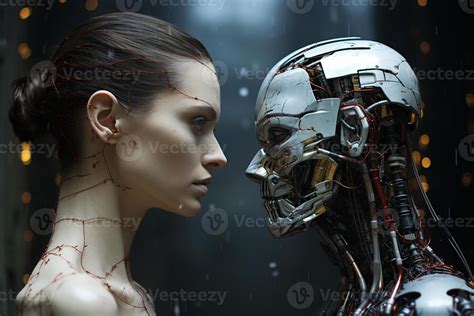 Human And Robot Cyborg Against Of Each Other Artificial Intelligence