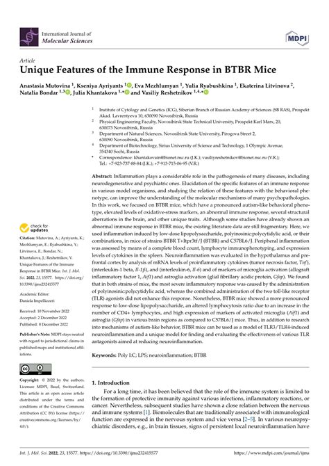 Pdf Unique Features Of The Immune Response In Btbr Mice