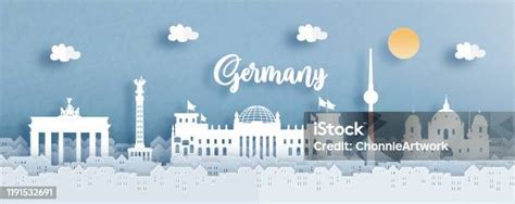종이 종이 접기 스타일의 독일 유명한 랜드 마크의 파노라마 여행 엽서 및 포스터 벡터 그림입니다 독일에 대한 스톡 벡터 아트 및