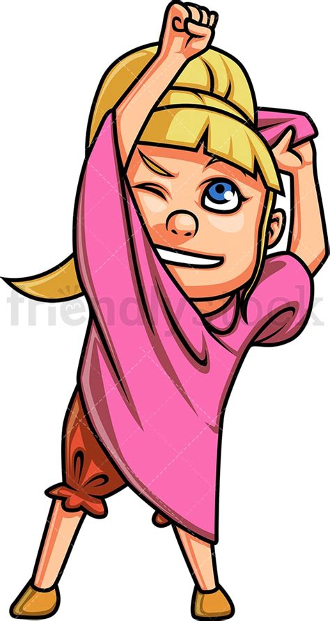 Niña Quitándose El Pijama De Dibujos Animados Vector Clipart