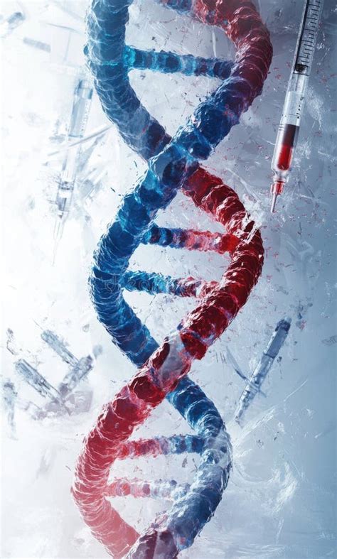 Close Up View Of Intertwined Dna Strands In Vibrant Blue And Red Hues Symbolizing Genetic
