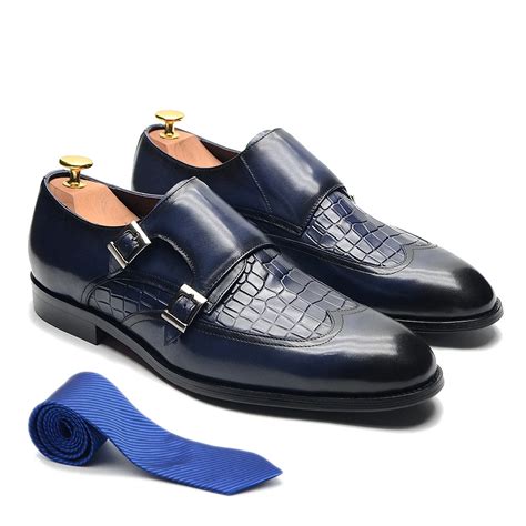 Sapato De Vestido De Monge Masculino Couro Genu No Estampa De Crocodilo