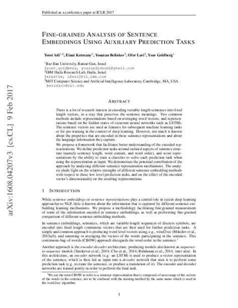 Pdf Fine Grained Analysis Of Sentence Embeddings Using Auxiliary