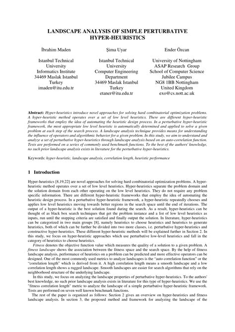 Pdf Landscape Analysis Of Simple Perturbative Hyper Heuristics