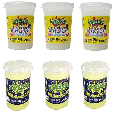 Kit 6 Slime Kimeleka Muda De Cor Kimeleka Brilha No Escuro Submarino