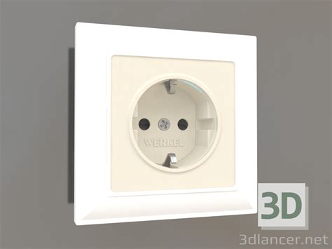 3d Model Socket With Grounding Shutters And Lighting Ivory 83478