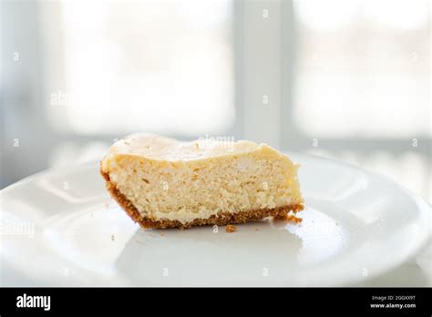 One Piece Slice Of Plain Cheese Cake Cheesecake On Plate At Home Or