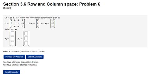 solved section 3 6 row and column space problem 6 1 point