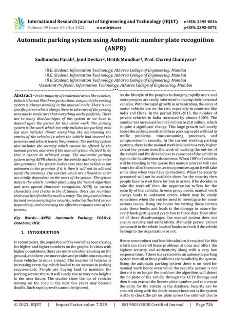 Automatic Parking System Using Automatic Number Plate Recognition Anpr Pdf