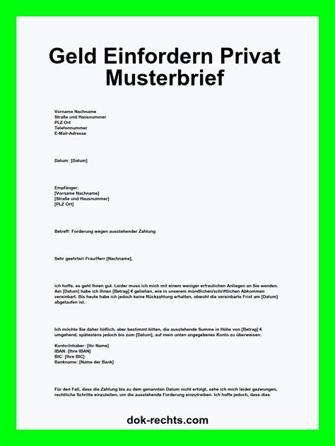 Geld Einfordern Privat Musterbrief