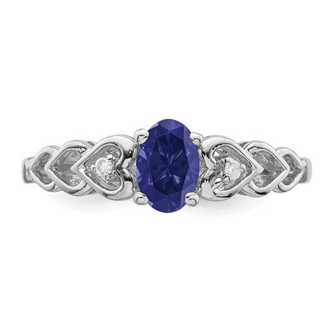 Genuine Sapphire And Diamond Birthstone Ring In Sterling Silver ~ Size