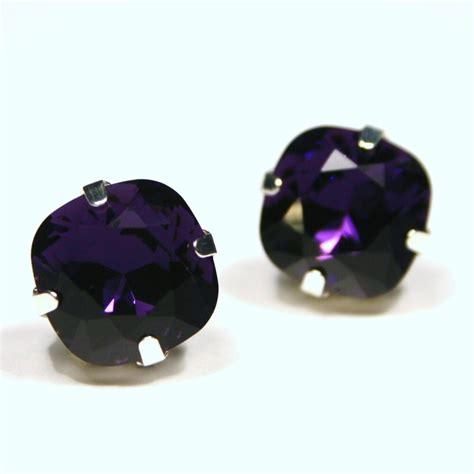 Dark Purple Crystal Stud Earrings Classic Sparkling Deep Etsy